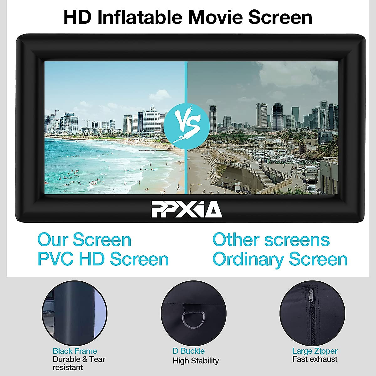 PPXIA Inflatable Screen Outdoor 30ft with Air Blower, Extra Large Blow Up Projector Screen for Outside Movie Nights Home Theater Backyards Pool BBQ Party Fun, Supports Front and Rear Projection
