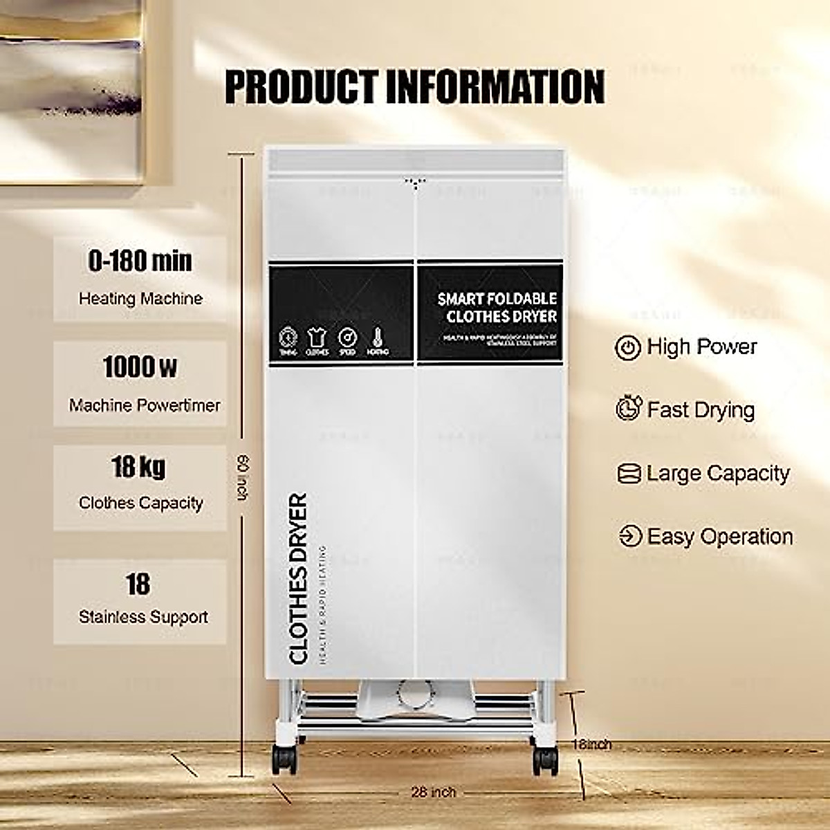 Clothes Dryer, Portable Drying Machine with Timer, 60inch Laundry Drying Wardrobe with Large Capacity, Electric Dryer/Rack for Home | Appartments (Classic Grey)