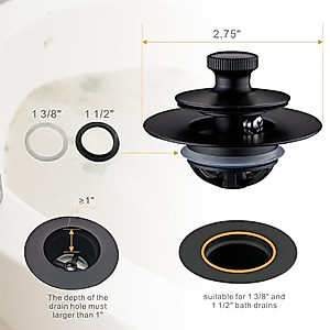 Black Universal Bathtub Drain Stopper Lift and Turn Conversion Kit, Wellup Bath Tub Drain Stopper with Easy to Install, Replaces Tip-Toe and Lift and Turn, Trip Lever drains for Tub (Matte Black)
