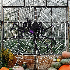 Spider Halloween Decorations Outdoor - 5ft Giant Halloween Spider with Purple Lights and 9ft Spider Wed for Outside Cary Halloween Yard Haunted House Decorations Indoor