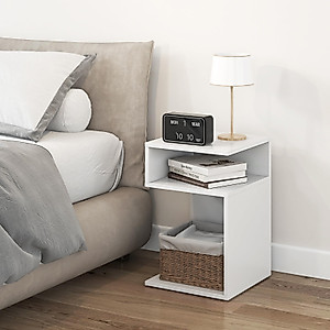 Giantex 3-Tier Side Table Set of 2, S-Shaped End Table with 2 Open Storage Compartments, Wood Narrow Bedside Table, Modern Nightstand for Bedroom, Living Room, Small Spaces, Easy Assembly, White