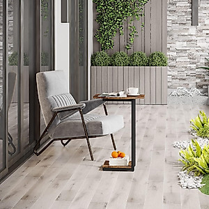 Hosfais Small Side Table End Table, C Shaped Barrel Coffee Table with Metal Frame, Wooden TV Tray for Living Room, Bedroom, Couch, Small Spaces (Rustic Brown)