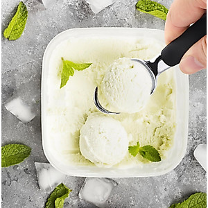 2Pack Ice Cream Scoop - Comfortable Stainless Steel Icecream Scooper With Non-Slip Rubber Grip, Ice Cream Spade Great for Sorbet, Almon,Cookie Dough, Melon (Black&Zinc)