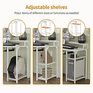 CubiCubi Computer Desk with Keyboard Tray, 47 Inch Office Desk with Monitor Stand and Storage Shelves, Music Studio Desk, Work Table Gaming Desk, White