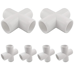 MARRTEUM 1 Inch 4 Way PVC Cross Elbow Fitting Furniture Build Grade SCH40 Pipe Joint for Greenhouse Shed/Garden Support Structure/Storage Frame [Pack of 6]
