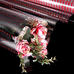 STOBOK Cellophane Wrap Roll | Unfolded Width 32 inch x 100 Ft, Red Polk Dot Paper Wrapper, 3 Mil Thicken Transparent Long Film Gift Wrappings for Flowers, Bouquet,Basket, Food Packing Paper