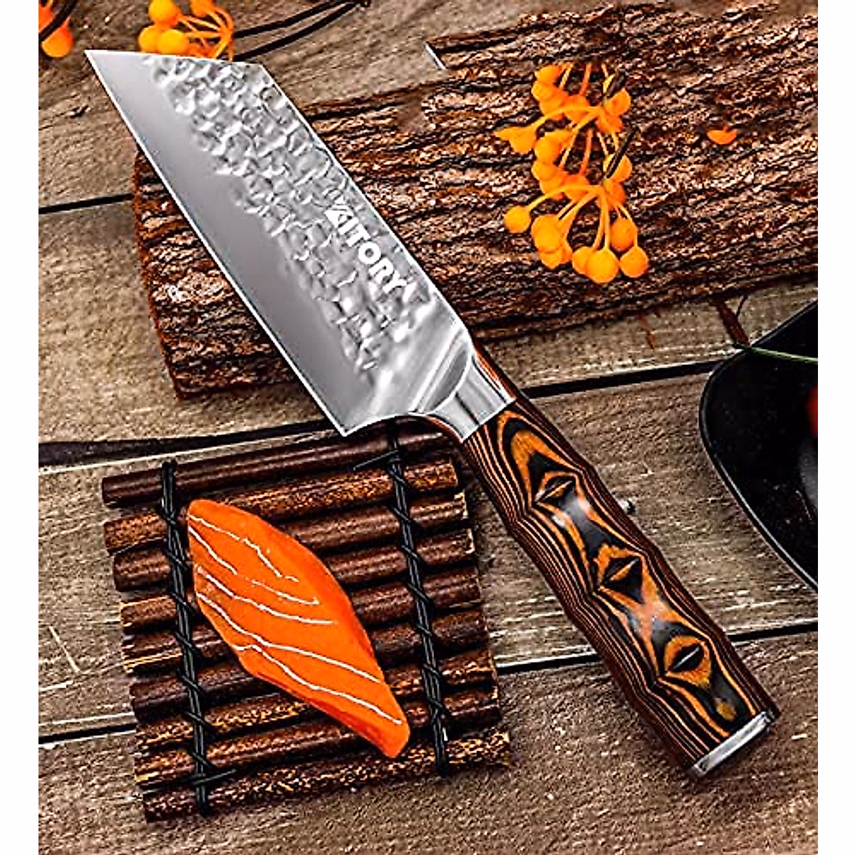 Kitory Kiritsuke Chef Knife 5.5", Small Japanese Kitchen Knives, HC German Stainless Steel, Hammered Finish Blade, Pakkawood Handle Cooking Cutlery 2025 Gifts for Home&Restaurant