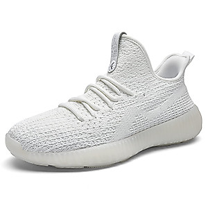 EFOBIH Walking Shoes for Men Breathable Mesh Comfort Athletic Work Gym Slip on Running Tennis Sneakers White US 8