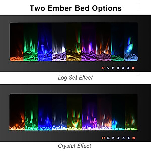 50 Inch Electric Fireplace Inserts, Quiet Wall Mounted Fireplace, Led Fireplace for Living Room, Recessed Electric Fireplace, Linear Fireplace, Logs & Crystal, 750/1500W