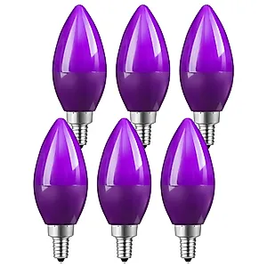 GOEBLESON Purple E12 LED Light Bulbs, C35 Dimmable Candelabra Bulbs, 5W (60W Equivalent) Chandelier Bulb, Candle Light Bulb for Halloween, Christmas, Party Decoration, Holiday, 6 Pack Z1C3P605