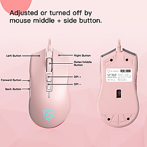 MOTOSPEED V70 USB Wired Gaming Mouse,DPI 6400 ZEUS6400 Optical Sensor,Chorma RGB Backlit,7 Programmable Buttons，Ergonomic PC Gaming Mouse for Laptop, PC, Mac(Pink)