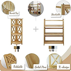 Casual Home Montego 3-Shelf Corner Folding Bookcase with Mantel Top, Black