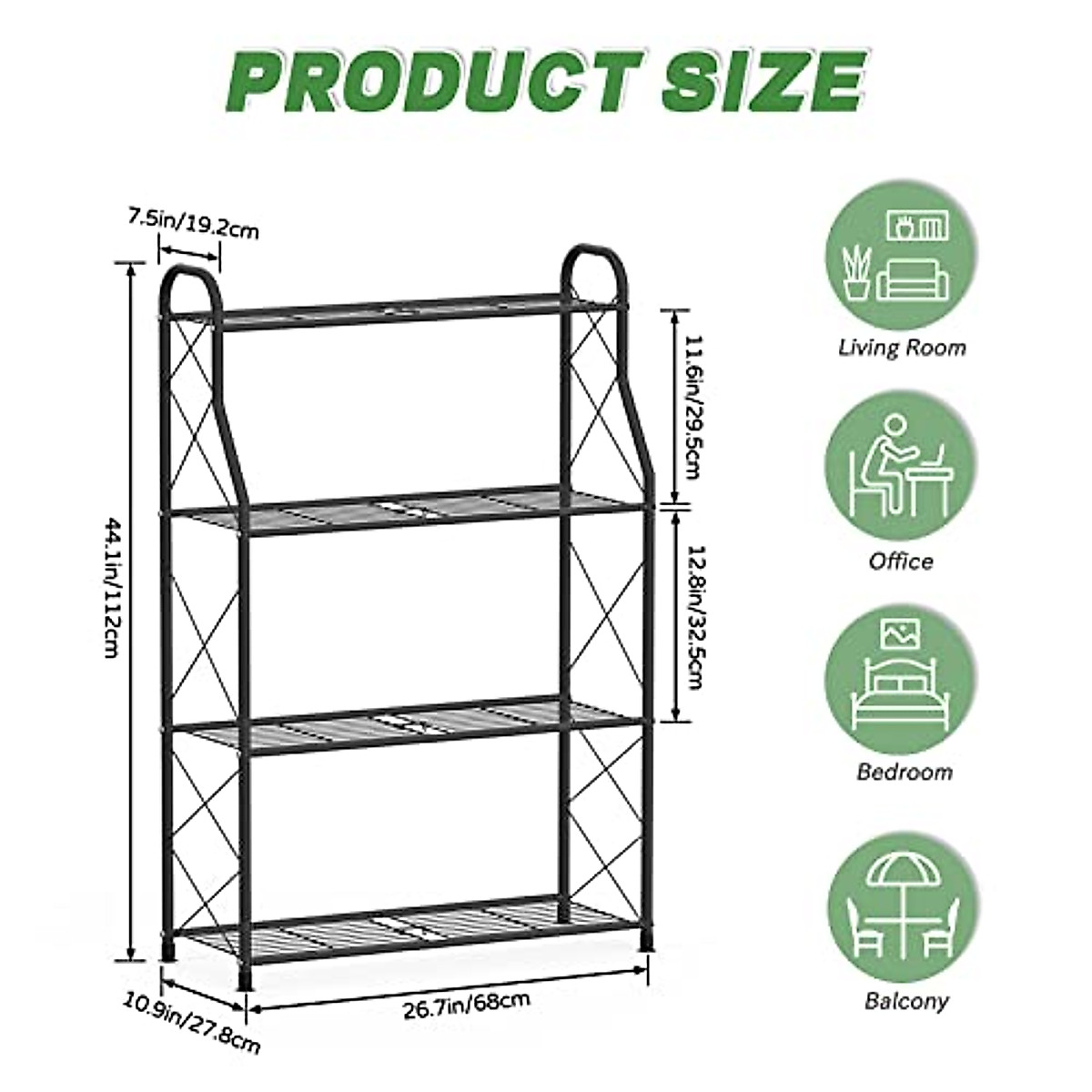 LASZOLA 4 Tier Metal Plant Stand Shelf for Indoor Outdoor Plants Multiple, Plant Stand Planter Flower Pot Holder Display Rack Multiple Shelves Holder for Patio Garden Corner - Black