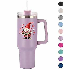 LB LEOBON 40 ounce insulated cup with handle, double-layer vacuum stainless steel material, equipped with straw, can keep warm or maintain cold drinks Gnome Love Bouquet P Fragrant taro purple