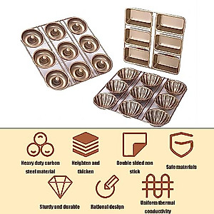 WEMUBSU Baking Pan for Oven, 6-Cavity Nonstick Mini Loaf Baking Pans for Muffin Bread Cupcakes Pullman, Carton Metal, Oven Dishwasher Safe, Easy to Demould, Gold (Type3)