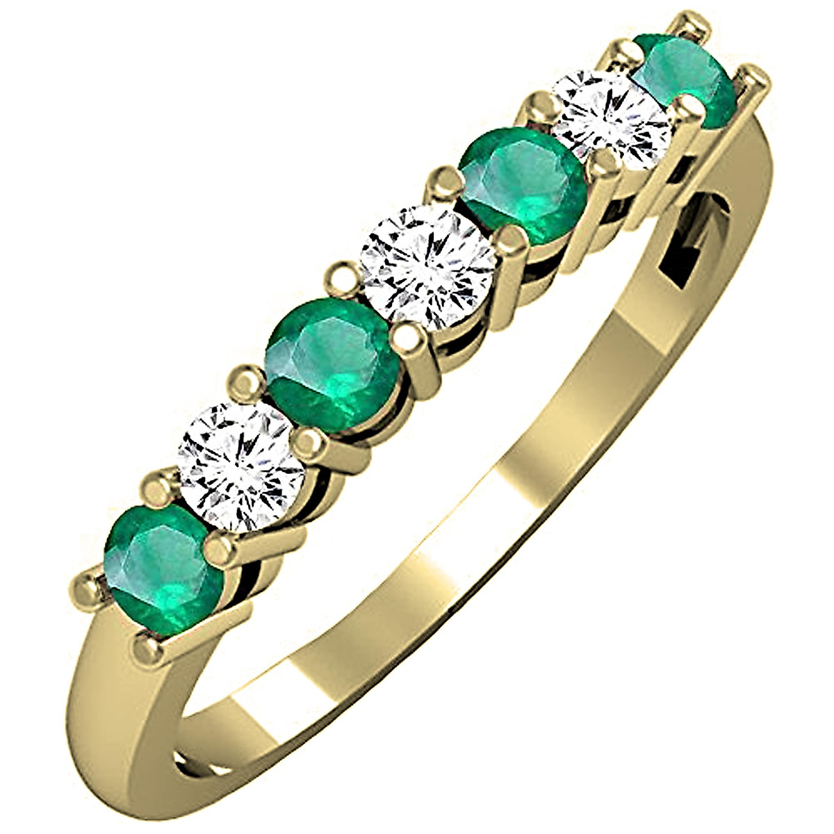 Dazzlingrock Collection 2.5mm Alternate Round Emerald & White Diamond 7 Stone Wedding Band for Women in 14K Yellow Gold, Size 6