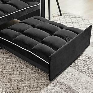 TARTOP 3-in-1 Convertible Velvet Pull Bed with Adjustable Backrest, Folding BedSingle Sleeper Sofa Comfy Chair for Living Room Apartment,Black