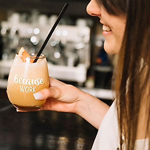 Fatbaby Funny Wine Glass Gifts For Coworker, Humorous Office Gift For Boss Lady,Secretary,Work Besties,Christmas Birthday Gag Gifts for Employee,Friends, Because Work Stemless Wine Glass 15OZ