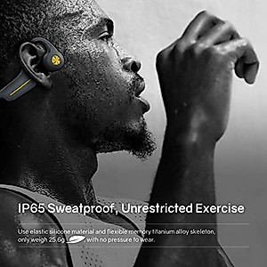 ELIBOM Bone Conduction Headphones, Bluetooth 5.2 Headset, Wireless Open-Ear Headphones, Up to 9 Hours Music&Call, IP65 Sweatproof Sports Earphones for Running, Cycling, Gym, with Arm Bag (Grey)