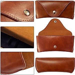 LogHog Portable Leather Glasses Case,Mother's Day Gifts Durable Soft Sunglasses Pouch Slim Case for Women Men Horizontal Eyeglass Case （Button - Brown）