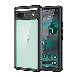 Lanhiem Pixel 6a Case, IP68 Waterproof Dustproof Shockproof Case with Built-in Screen Protector, Full Body Rugged Protective Cover for Google Pixel 6a 5G, Black/Clear