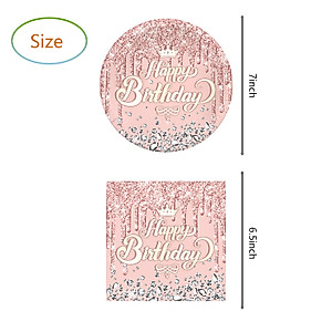 Pink Rose Goldr Birthday Party Supplies, Include 20 Plates and 20 Napkins, Pink Rose Goldr Theme Birthday Party Decorations for Kid Girls Women Glitter Diamond Party Supplies