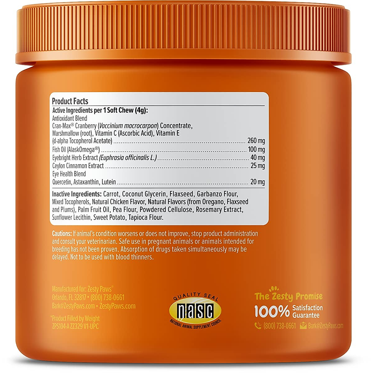 Zesty Paws Tear Stain Support Soft Chews for Dogs - for Eye Moisture + Vision & Immune Support - Functional Supplements with Fish Oil, Lutein, Cranberry & Vitamin C - Chicken Flavor - 90 ct