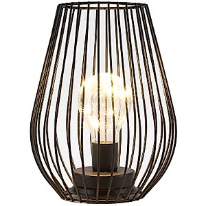 TRIROCKS Metal Cordless Table Lamp - 8'' Tall Cage Shape Battery Operated Lamp with Warm Fairy Lights Bulb for Indoor/Outdoor Use, Perfect for Christmas, Patio, Garden, and Weddings (Black)