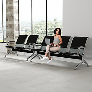 Kinfant 5-Seat Waiting Room Chairs Sofa Furniture - Office Guest Reception Chair with Armrest for Waiting Room Airport Hospital Bank (Black - PU+Mesh)
