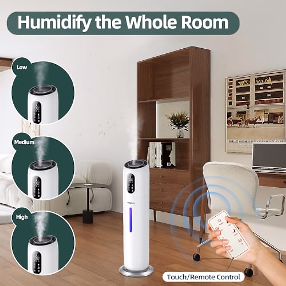 TEBILD Humidifiers for Bedroom Large Room 9L Ultrasonic Cool Mist Humidifier Top Fill Last Up to 52H with 3 Mist Speed,360°Nozzle,Timer, Night Light,Quiet Large Humidifier for Baby Adults Home Office