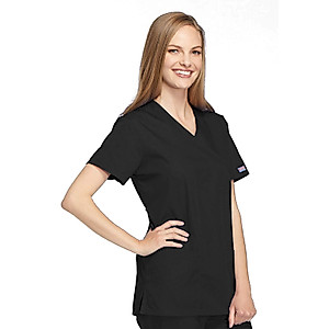 Workwear Women Scrubs Top Mock Wrap Tunic 4801, XL, Black