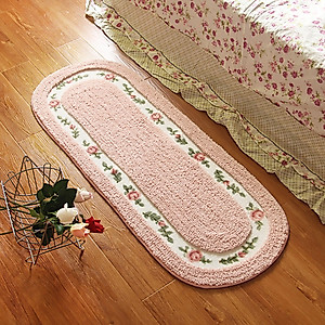 Pink Rose Rug Romantic Rose Flower Rug Shaggy Area Rugs Farmhouse Runner Rug Shaggy Floral Mat Modern Carpet Washable Floor Mats for Bedroom/Living Room/Bathroom/Laundry Room/Hallway