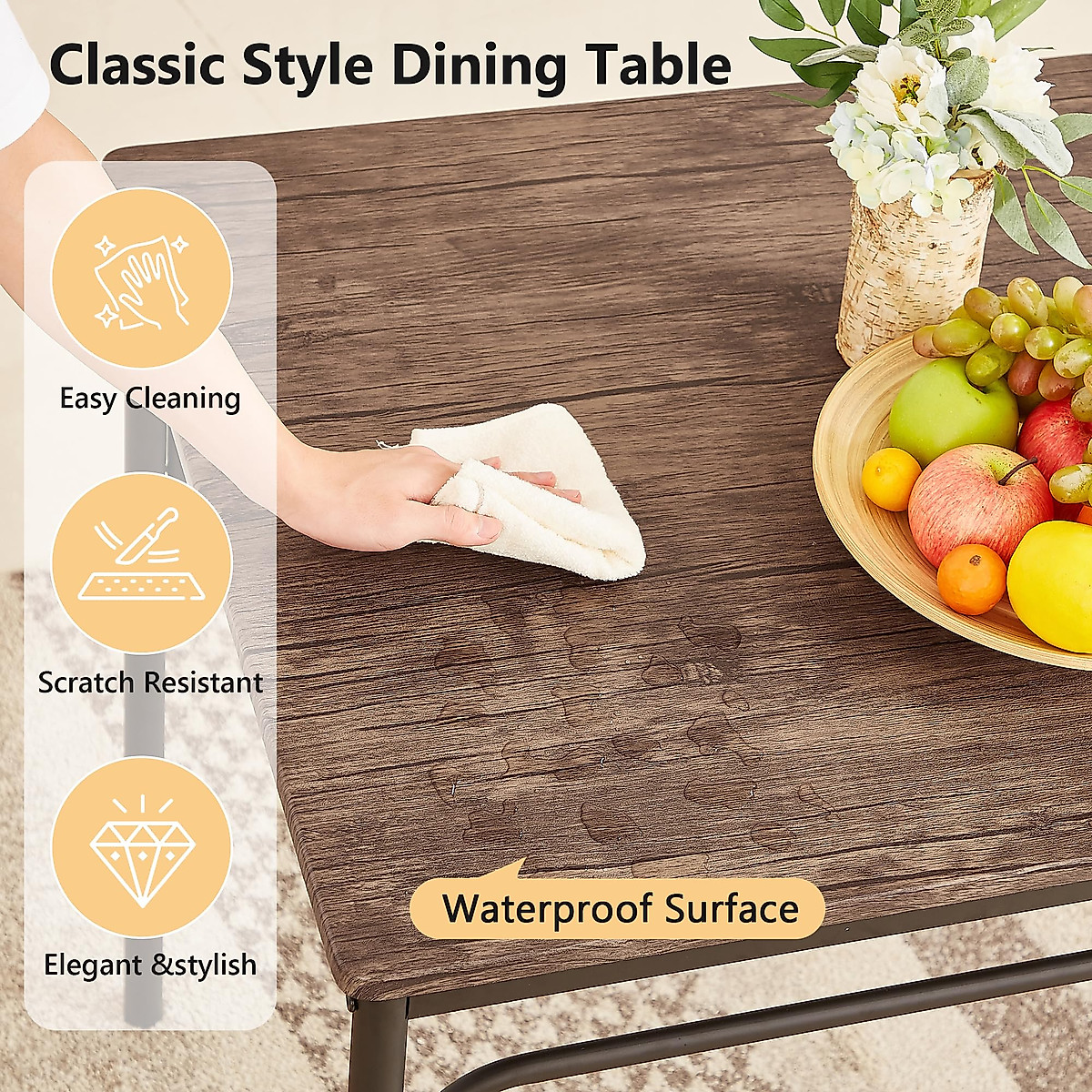 VECELO Kitchen Dining Room Table Set with 2 Chairs for Small Space, Apartment,Metal Steel Frame