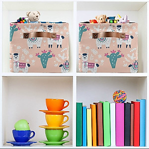 Cute Lama Cactus Dog Toy Baskets Canvas Fabric Collapsible Organizer Basket for Storage Bin for Kids Room Toy Organizer Home Baby Hamper 2 Pieces