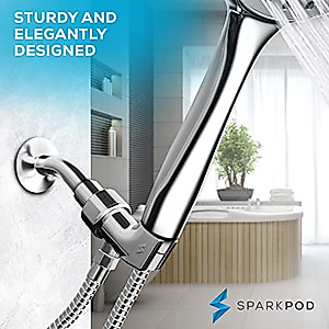 SparkPod Handheld Shower Head Holder - Premium ABS Plastic - 360 Degree Rotatable Solid Brass Ball - Compatible with 7/8" (2.25cm) Diameter Hose - Bonus Plumber's Tape (Luxury Polished Chrome)