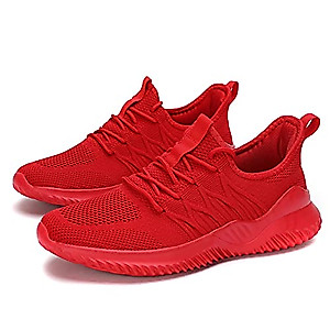 Mens Running Shoes Casual Light Comfort Casual Sport Mesh Walking Sneakers Work Gym Slip on Tennis Zapatos para Hombre Red