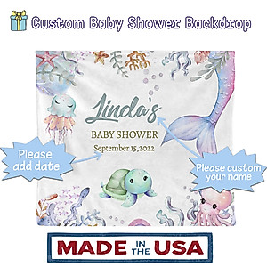 Personalized Mermaid Baby Shower Backdrop, Custom Name Date Baby Shower Backdrop for Girl, Little Mermaid Background for Girls Birthday Baby Shower Party, Mermaid Baby Shower Decorations
