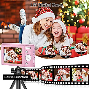 Digital Camera, FHD 48.0 MP Vlogging Camera Mini Camera Kids Camera Video Camera Pocket Camera with 32GB TF Card Autofocus 16X Digital Zoom, Compact Portable Camera for Kids Students Teenager-Pink