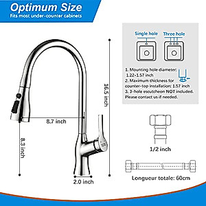 Fulgutonit Pull Out Kitchen Faucet, High Arc Single Handle Kitchen Sink Faucet with 3 Modes Pull Down Sprayer, Kitchen Sink Faucet for Bar Laundry RV Utility Sink, Chrome