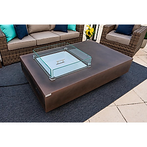65" Rectangular Concrete Gas Fire Pit Table with Glass Guard and Fire Glass (Espresso Brown)