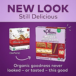 Plum Organics Snack Bars Mighty Morning Apple Cinnamon 5 Count 8 Pack Organic Snack for Kids, Toddlers, New Look, Packaging May Vary