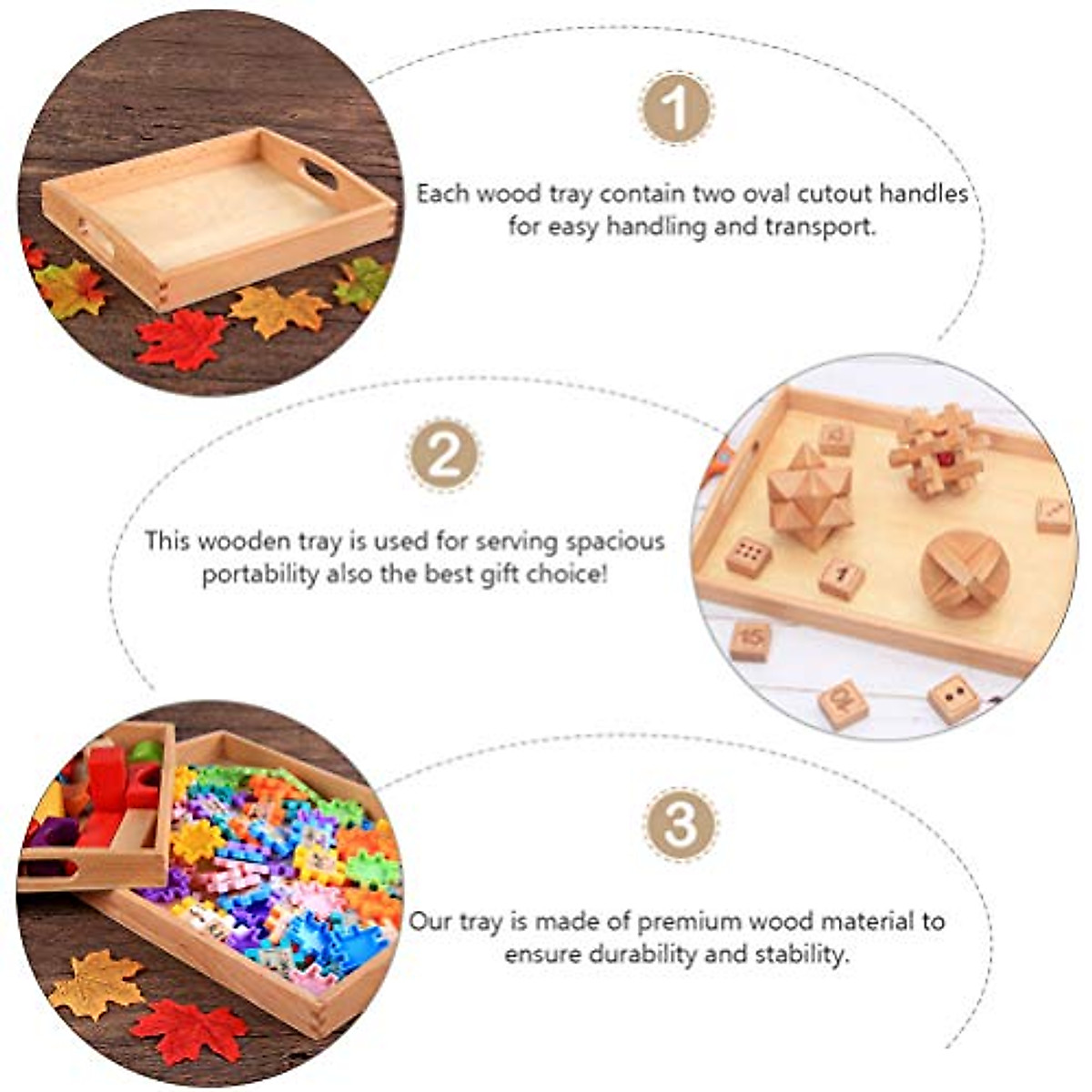 Side Cut Handle Tray Wooden Trays with Handles Wooden Crafting Trays Baby Tray for Serving Organizing DIY Decor and Montessori Activity Wooden Tray