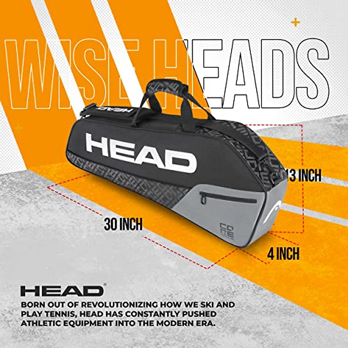 Head Core 3R Pro Tennis Racquet Bag 3-Pack (30 x 13 x 4 Inches), Black/Grey