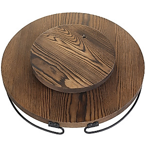 MyGift Rustic Burnt Solid Wood Round Lazy Susan Tray Turntable Serving Tray with Black Metal Wire Rim, Dining Table Condiment Tray