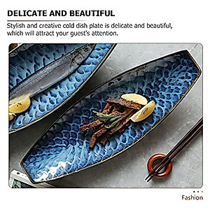 Cabilock Fish Shaped Plate Fish Dish Ceramic Serving Platter Decorative Snack Storage Platter for Restaurants Home Kitchen Dark Blue