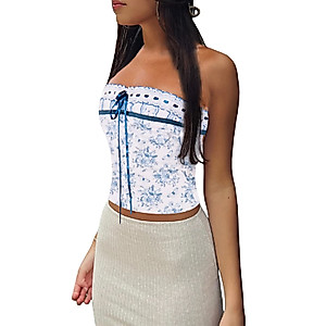 Women's Sexy Strapless Bandeau Top Casual Twist Tube Top Ruched Going Out Crop Tops Y2k Backless Shirt