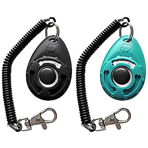 HoAoOo Pet Training Clicker with Wrist Strap - Dog Training Clickers (New Black + Blue)