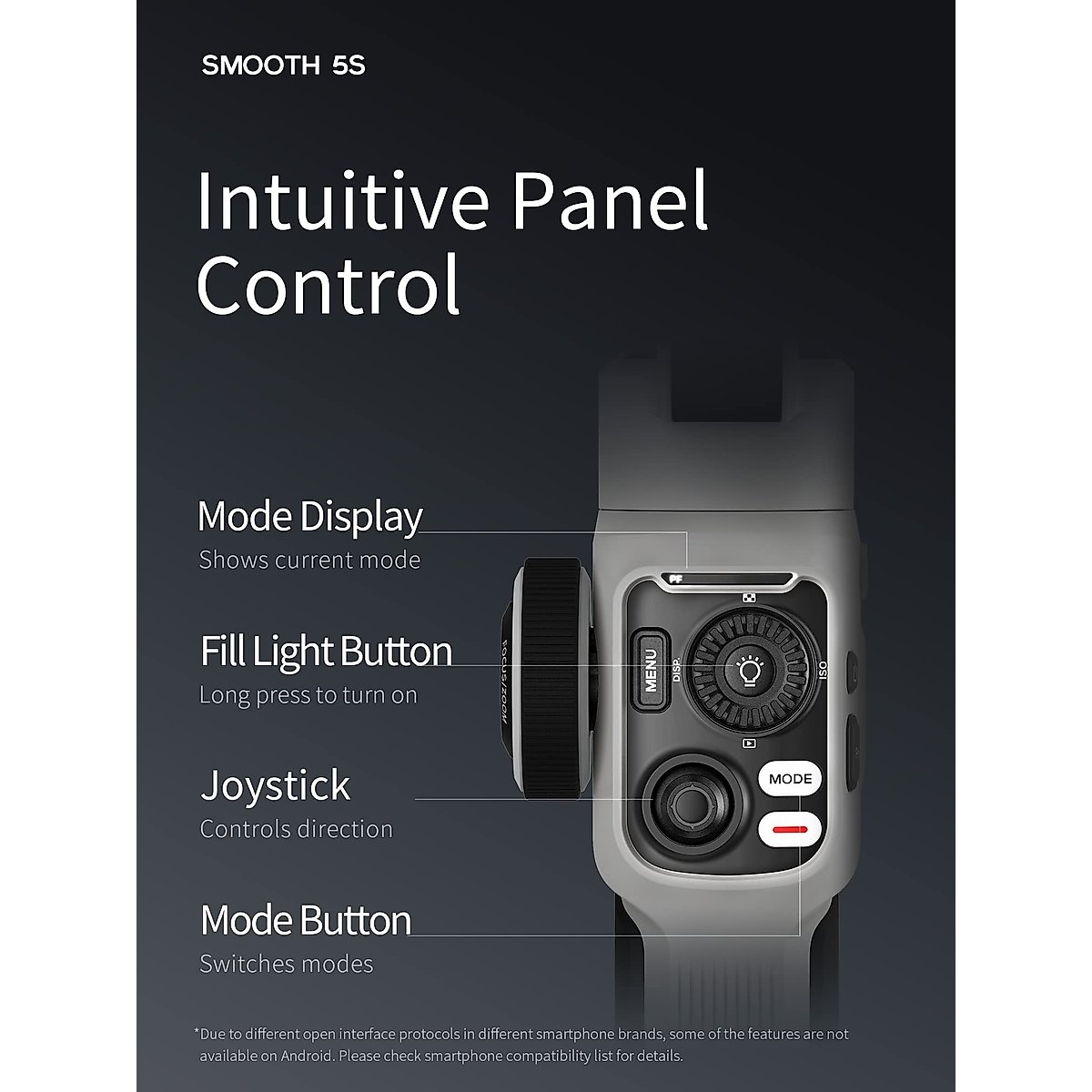 Zhiyun Smooth 5S Phone Gimbal, 3-Axis Smartphone Stabilizer with Built-in and Magnetic Fill Light, AI Face Tracking for iPhone and Android, YouTube TikTok Video, Gray Combo