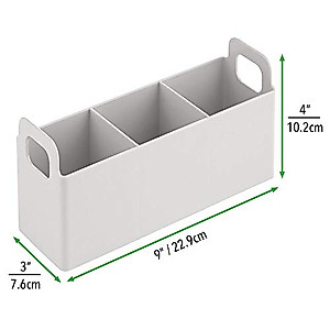 mDesign Plastic 3-Compartment Bathroom Organizer Storage Bin - Divided Makeup Caddy and Hair/Beauty Product Holder Tray - Perfect for Vanity, Counter, Cabinet - Lumiere Collection - 2 Pack, Light Gray