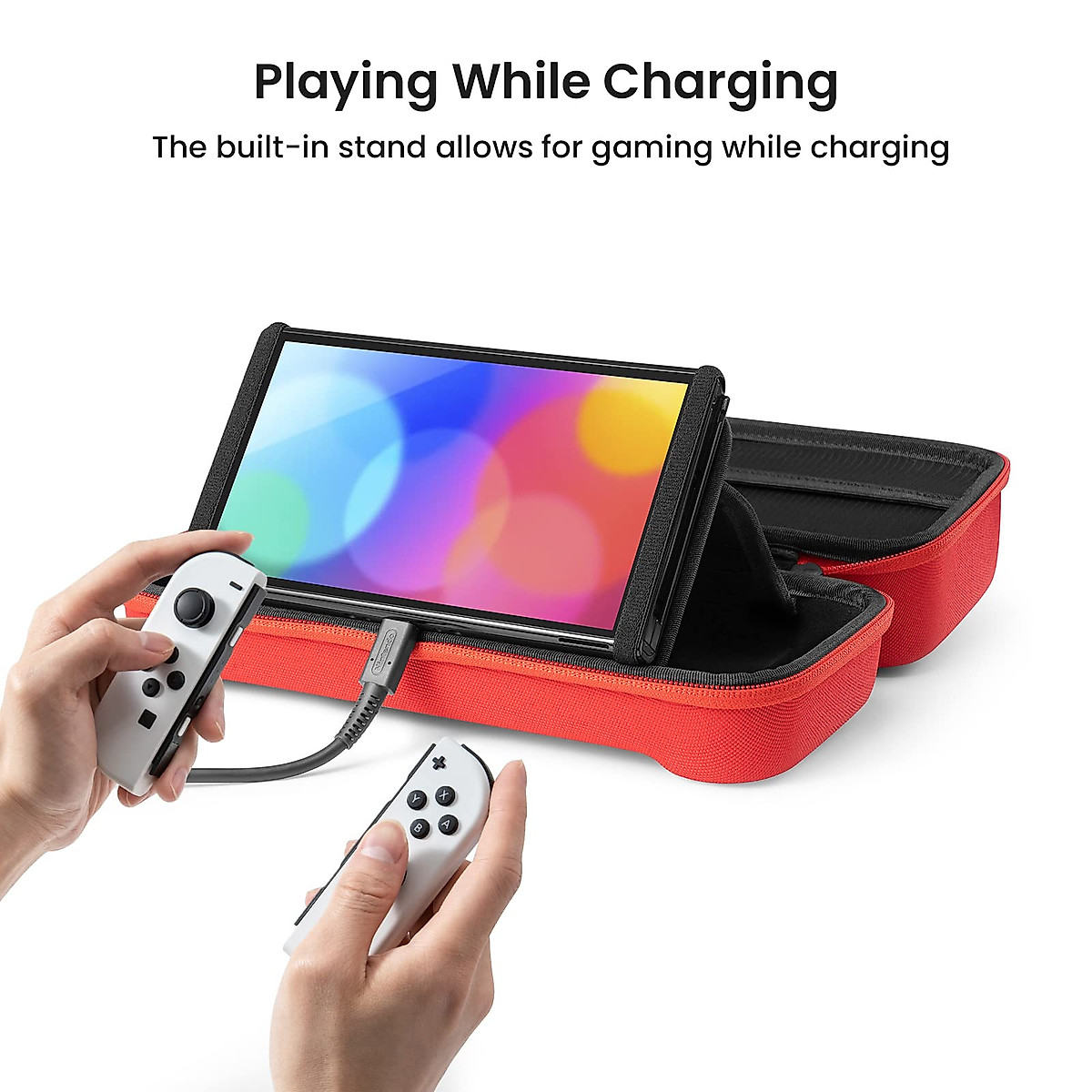 tomtoc Carrying Case for Nintendo SwitchOLED Model, Large Travel Switch Case with Pocket for Pro Controller, Joycon Grip or AC Adapter, Protective Portable Carry Case with 24 Game Cartridges,
